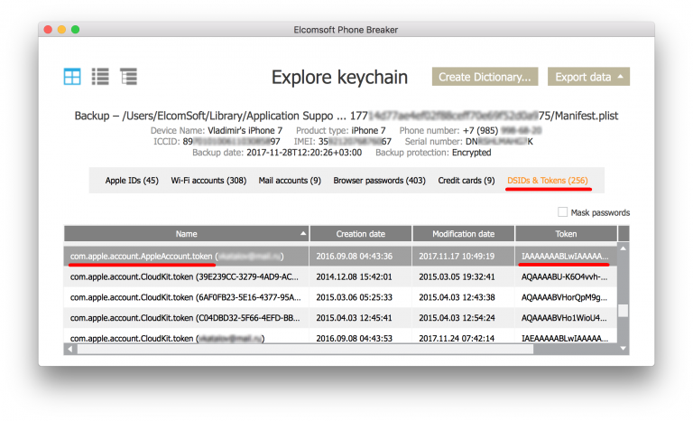 Extracting and Using iCloud Authentication Tokens | ElcomSoft blog